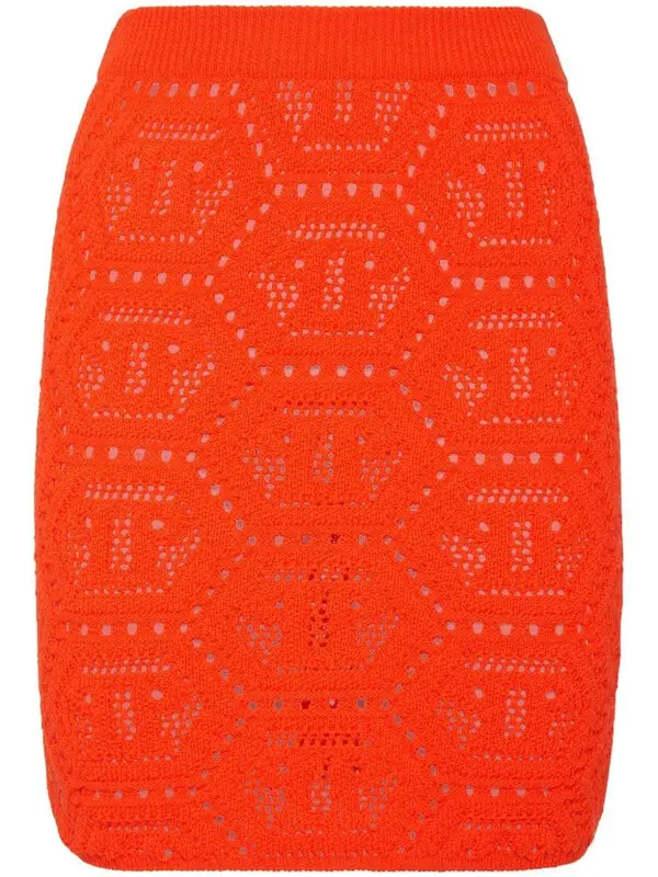 Philipp Plein Monogram-knit Mini Skirt - Orange
