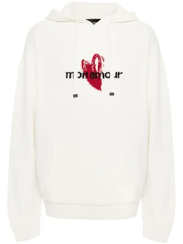 Emporio Armani X Mon Amour Intarsia-knit Hoodie - Neutrals