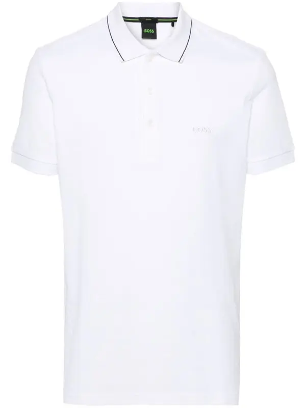 BOSS Cotton-piqué Slim-fit Polo Shirt With Collar Stripe - White