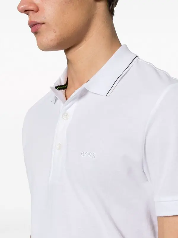 BOSS Cotton-piqué Slim-fit Polo Shirt With Collar Stripe - White