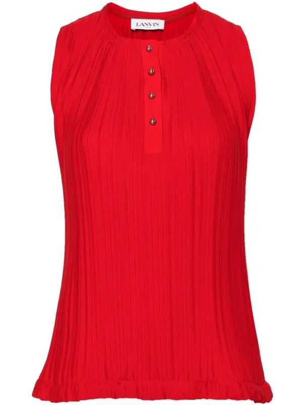 LANVIN Pleated Crepe De Chine Blouse - Red