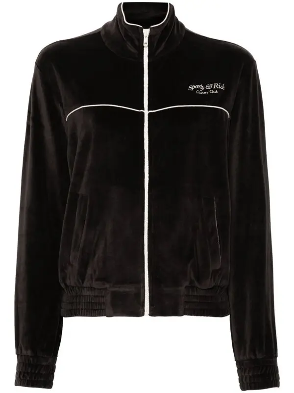 SPORTY & RICH Velour Zip-up Jacket - Brown
