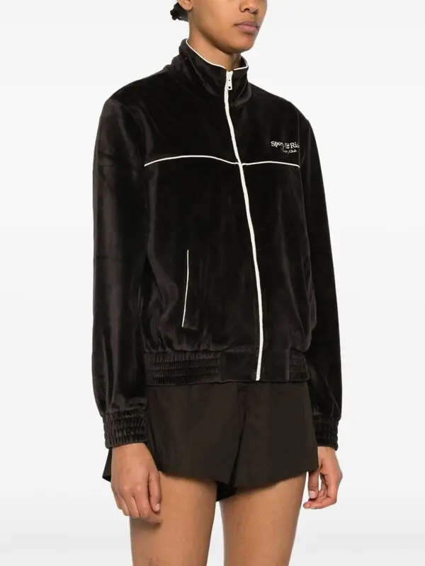 SPORTY & RICH Velour Zip-up Jacket - Brown