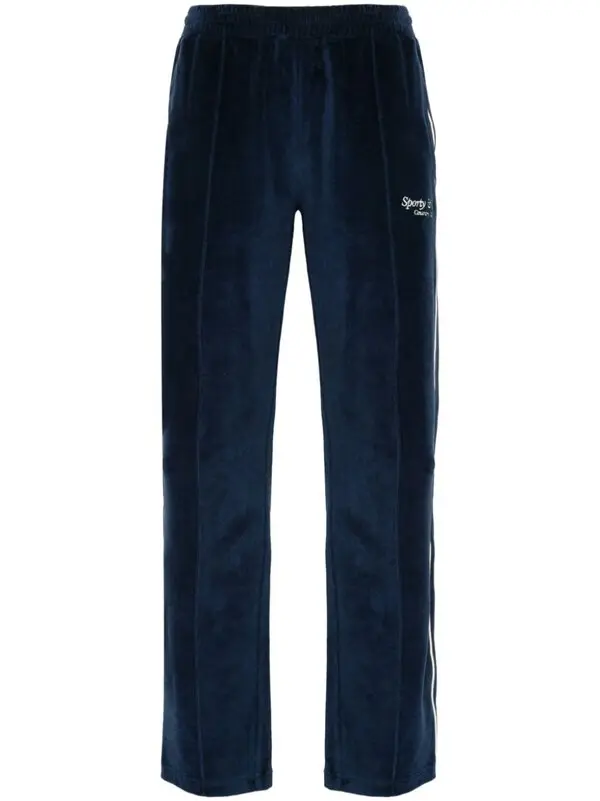 SPORTY & RICH Velour Cotton Track Pants - Blue