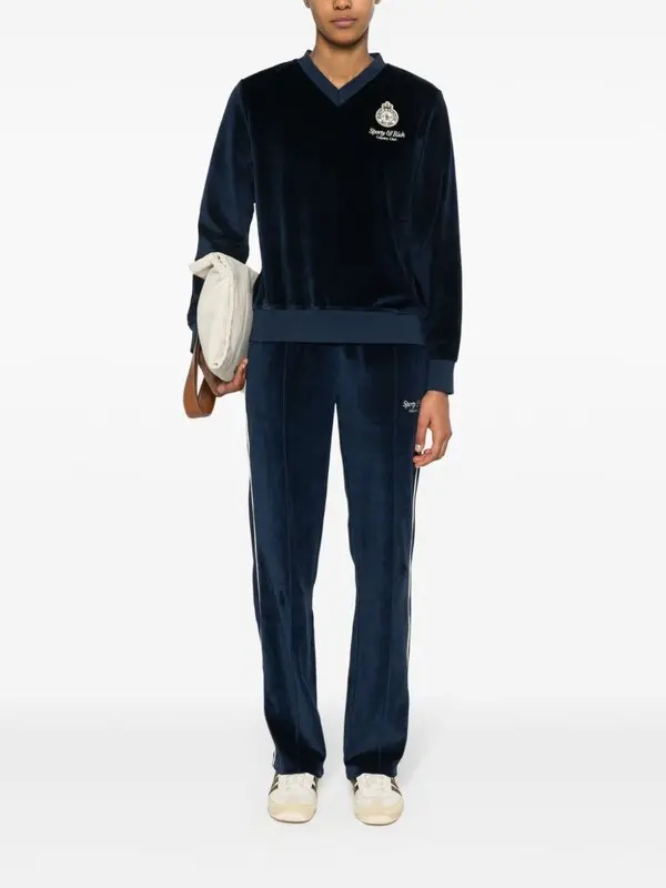 SPORTY & RICH Velour Cotton Track Pants - Blue