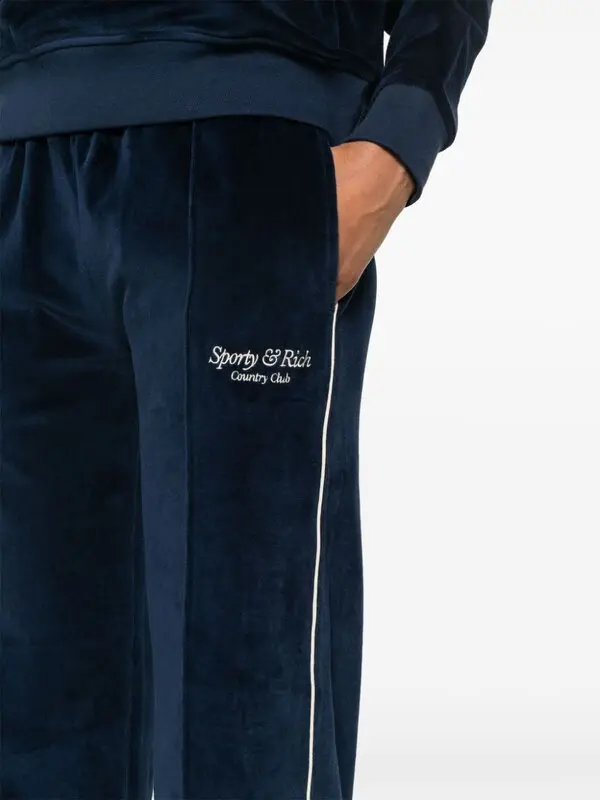 SPORTY & RICH Velour Cotton Track Pants - Blue
