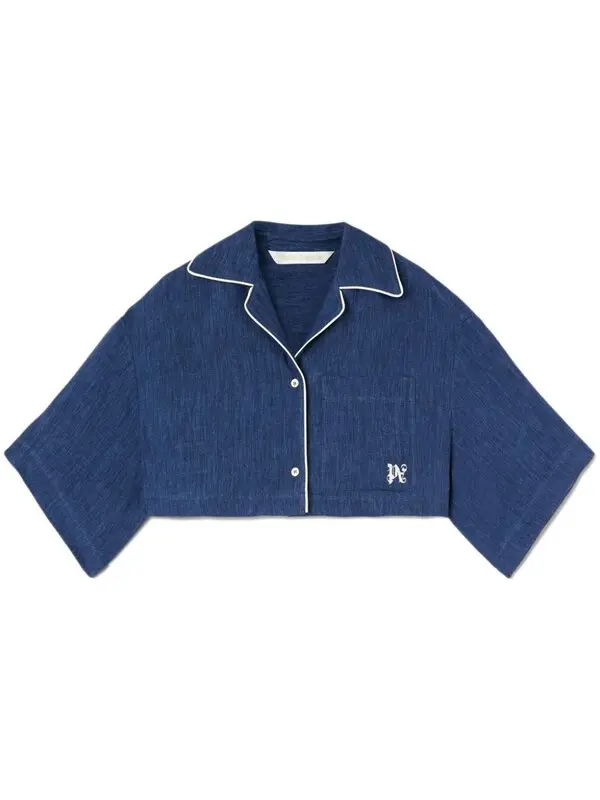 Palm Angels Monogram-embroidered Cropped Shirt - Blue