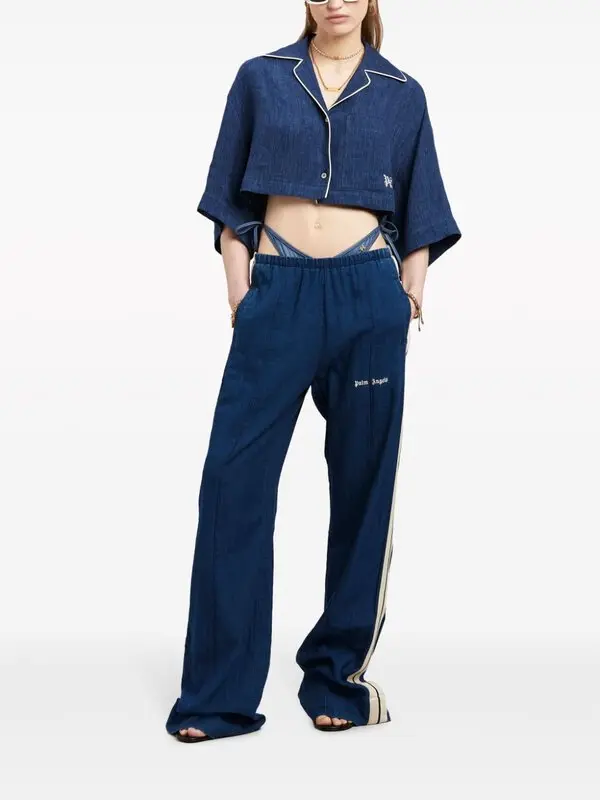 Palm Angels Monogram-embroidered Cropped Shirt - Blue