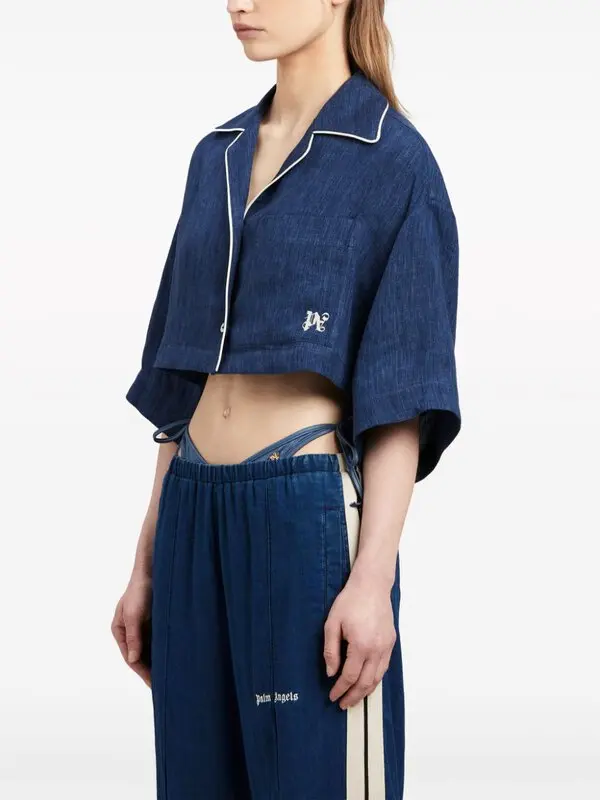 Palm Angels Monogram-embroidered Cropped Shirt - Blue