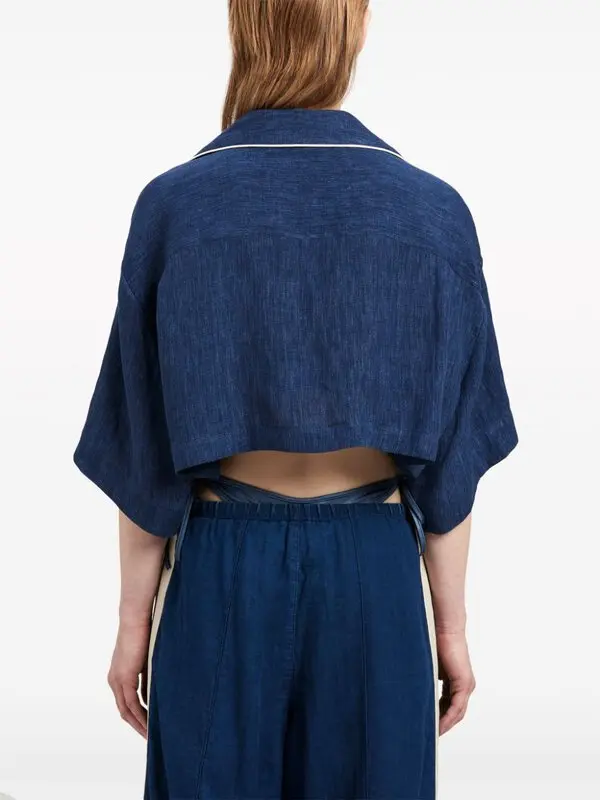 Palm Angels Monogram-embroidered Cropped Shirt - Blue