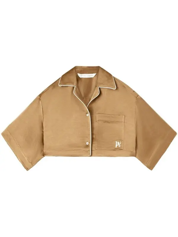 Palm Angels Monogram-embroidered Satin Cropped Shirt - Neutrals