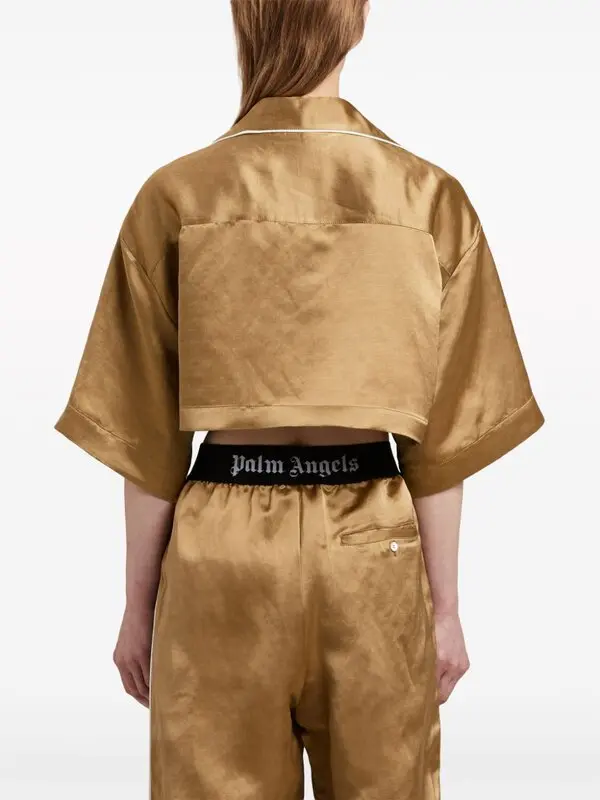 Palm Angels Monogram-embroidered Satin Cropped Shirt - Neutrals