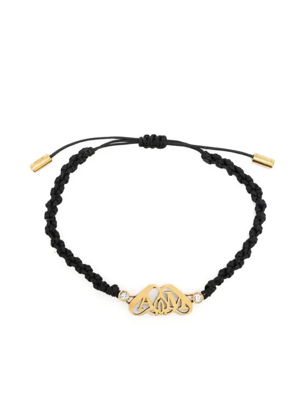 Alexander McQueen Seal-plaque Braided Bracelet - Black