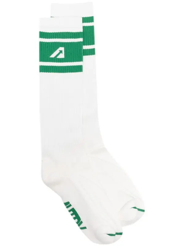 AUTRY Logo-intarsia Ribbed Socks - White