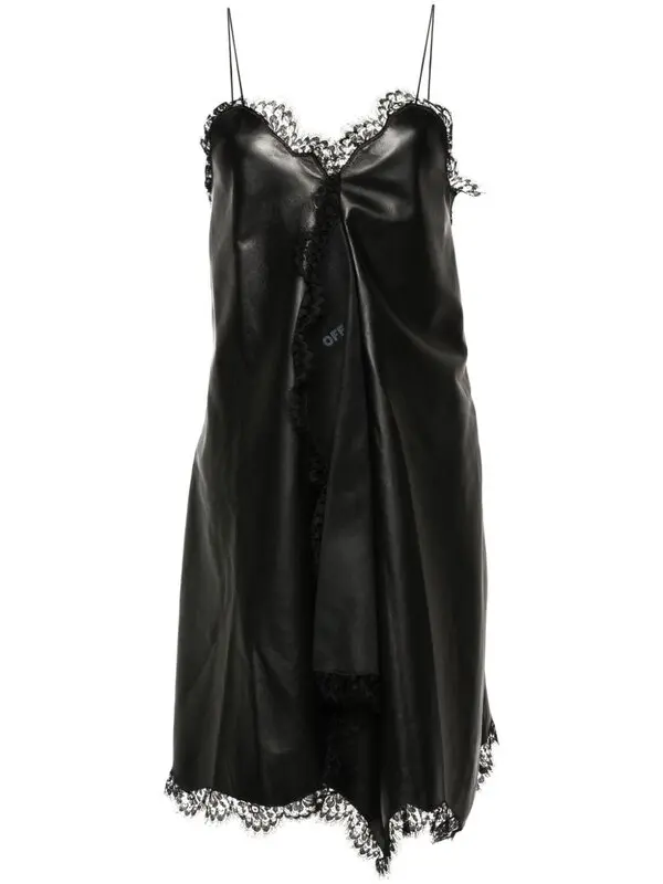 Off-White Lace-trim Leather Dress - Black