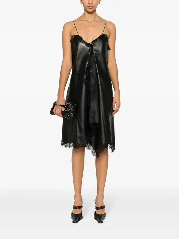 Off-White Lace-trim Leather Dress - Black
