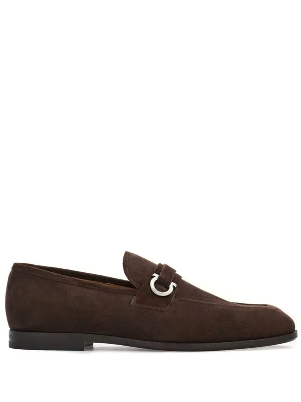 FERRAGAMO Gancini-buckle Leather Loafers - Brown