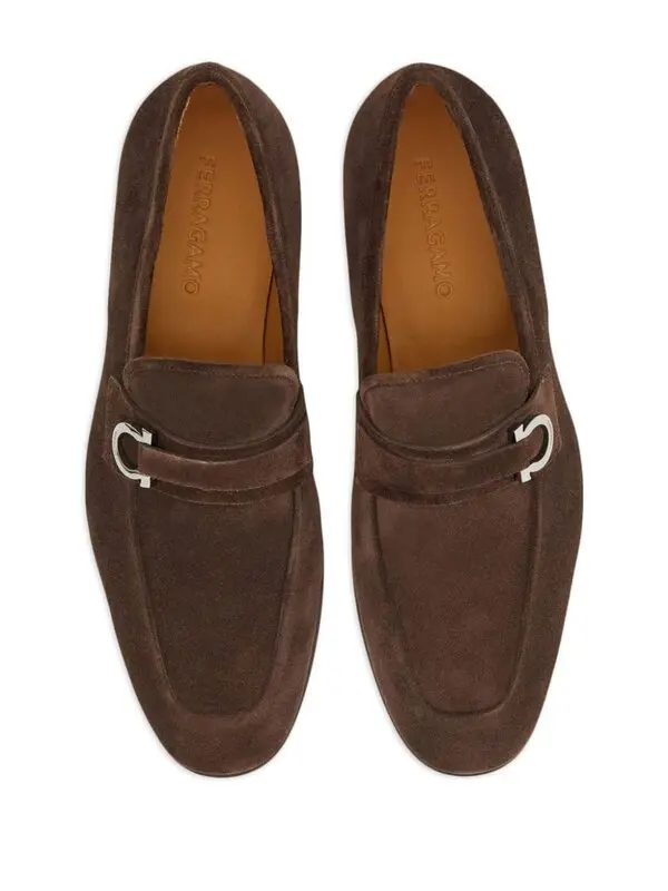 FERRAGAMO Gancini-buckle Leather Loafers - Brown