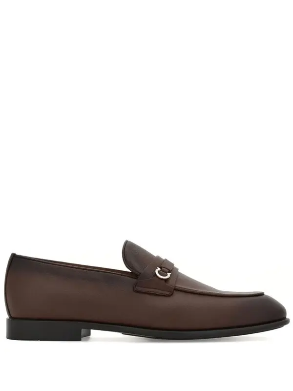FERRAGAMO Gancini Buckle Leather Loafers - Brown