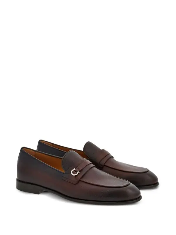 FERRAGAMO Gancini Buckle Leather Loafers - Brown