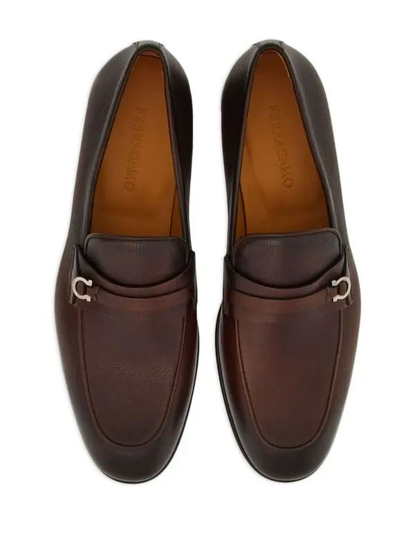FERRAGAMO Gancini Buckle Leather Loafers - Brown
