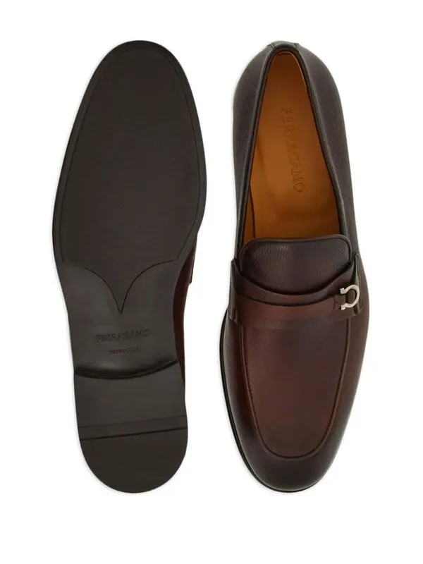 FERRAGAMO Gancini Buckle Leather Loafers - Brown
