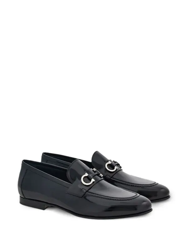 FERRAGAMO Gancini Buckle Leather Loafers - Black