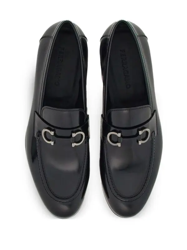 FERRAGAMO Gancini Buckle Leather Loafers - Black