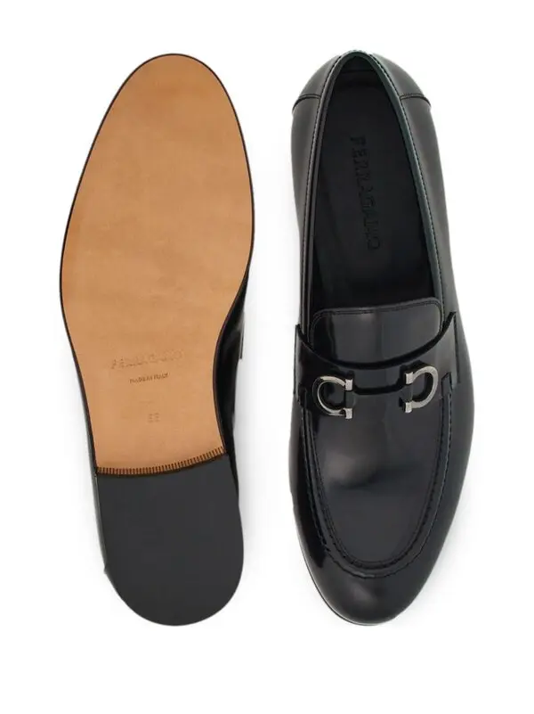 FERRAGAMO Gancini Buckle Leather Loafers - Black