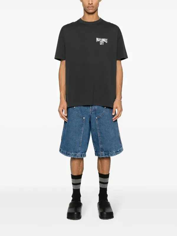 Palm Angels Monogram-embroidered Denim Shorts