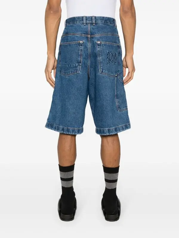 Palm Angels Monogram-embroidered Denim Shorts