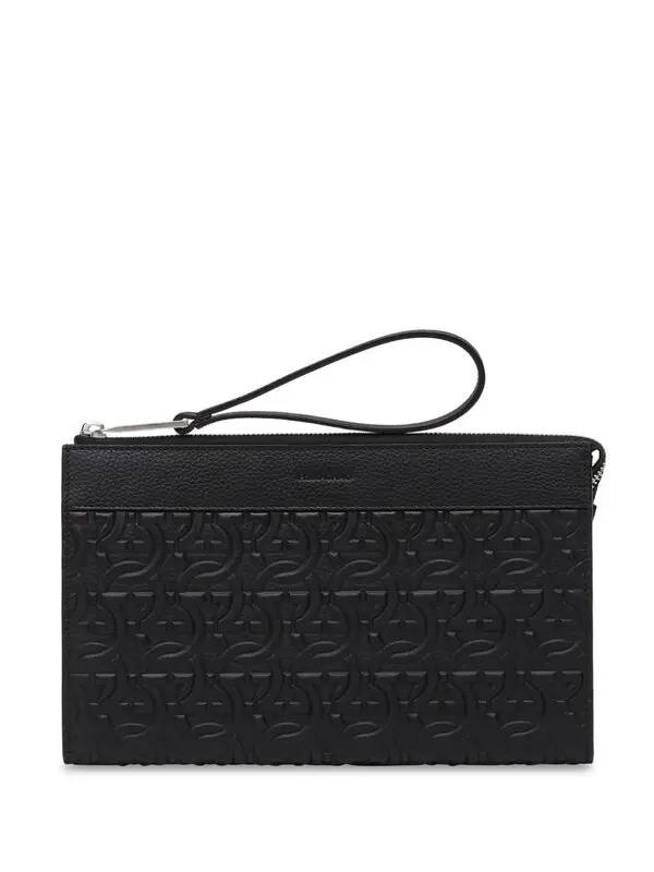 FERRAGAMO Logo-embossed Leather Wristlet - Black
