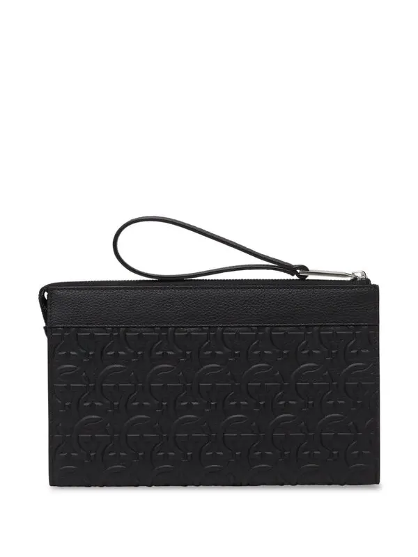 FERRAGAMO Logo-embossed Leather Wristlet - Black