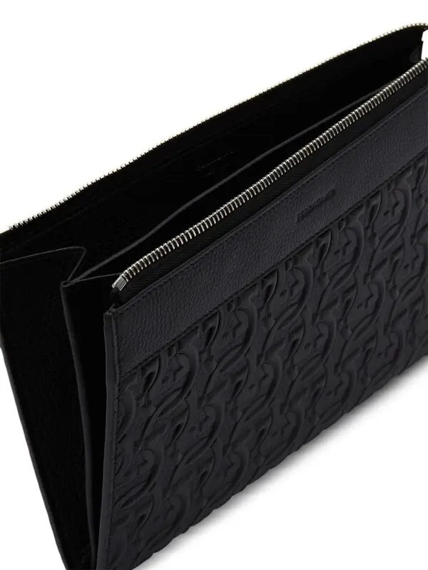 FERRAGAMO Logo-embossed Leather Wristlet - Black