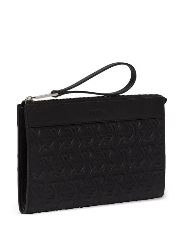 FERRAGAMO Logo-embossed Leather Wristlet - Black