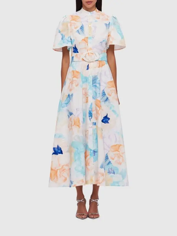 Leo Lin Bianca Rose-Print Cotton Dress - Neutrals | Editorialist