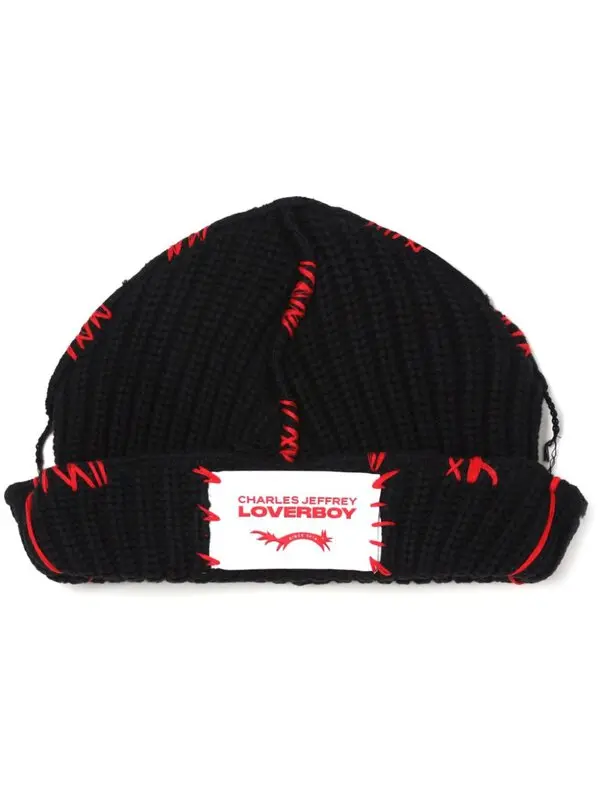 CHARLES JEFFREY Logo-patch Chunky-knit Beanie - Black