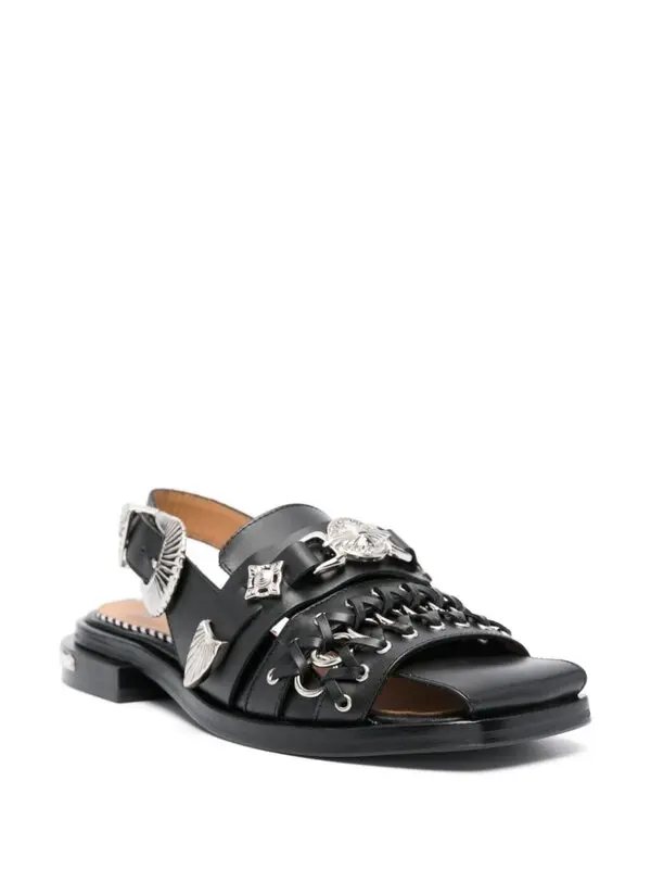 Toga Embellished Leather Sandals - Black