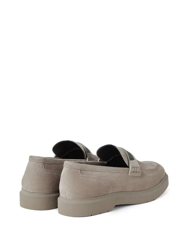 Brunello Cucinelli Suede Monili Detail Penny Loafers - Neutrals