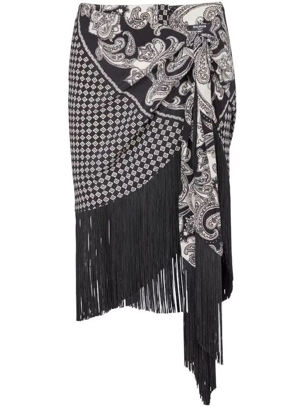 Balmain Fringed Paisley-print Miniskirt
