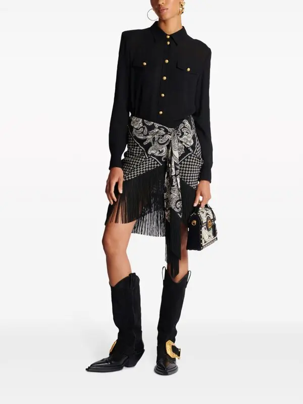 Balmain Fringed Paisley-print Miniskirt