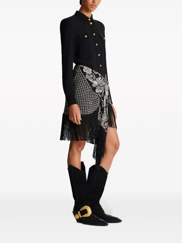 Balmain Fringed Paisley-print Miniskirt