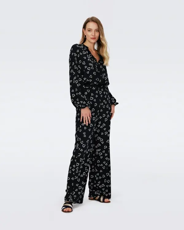 Pantalon Femme Diane Von Furstenberg - Taille 14 - Noir Et Ivoire à Pois - Neuf Avec étiquettes