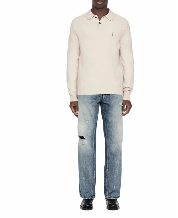 ALLSAINTS Statten Regular Fit Polo Collar Sweater - Cloudy White