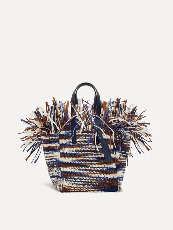 Oscar De La Renta Raffia Crochet Square Tote