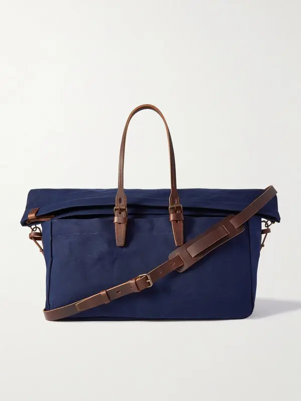 BLEU DE CHAUFFE Cabine Leather-trimmed Cotton-canvas Holdall - Blue