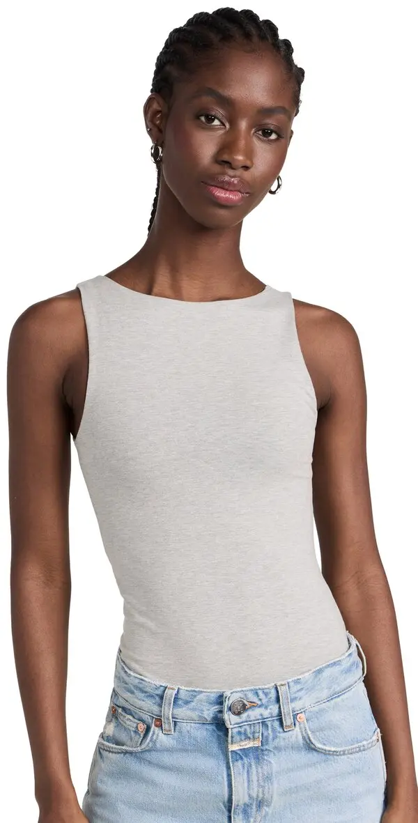 Ambitionist High Neck Tank Thong Bodysuit - Grey