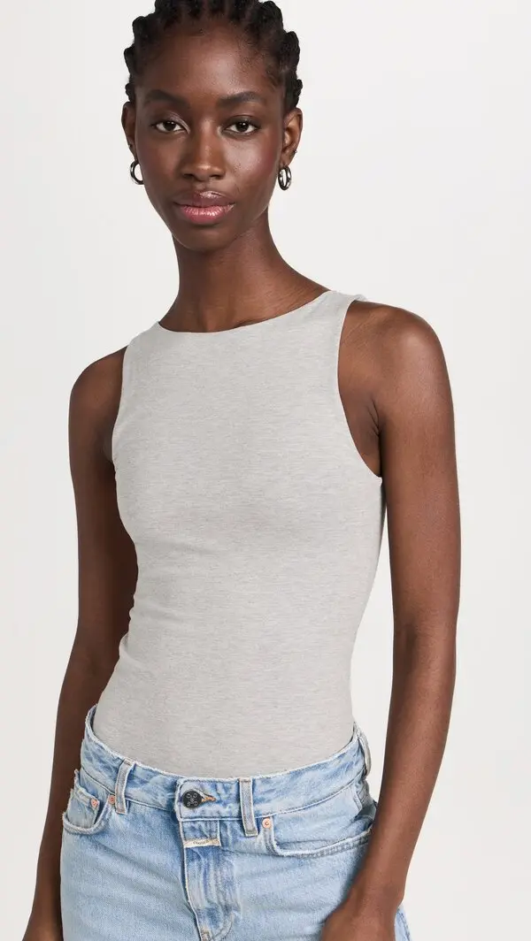 Ambitionist High Neck Tank Thong Bodysuit - Grey