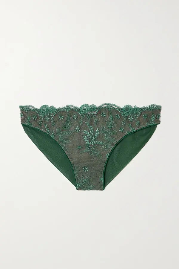 I.D. Sarrieri Net Sustain Siracusa Dream Embroidered Tulle Briefs - Green