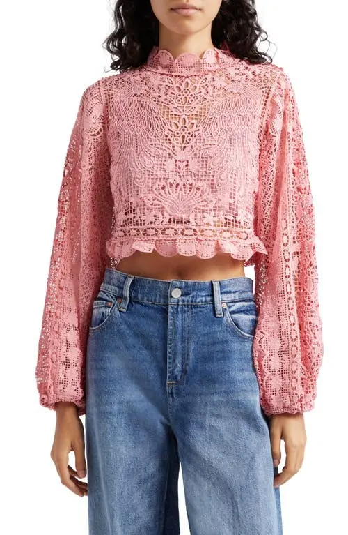 Farm Rio Guipure Lace Long Sleeve Crop Top